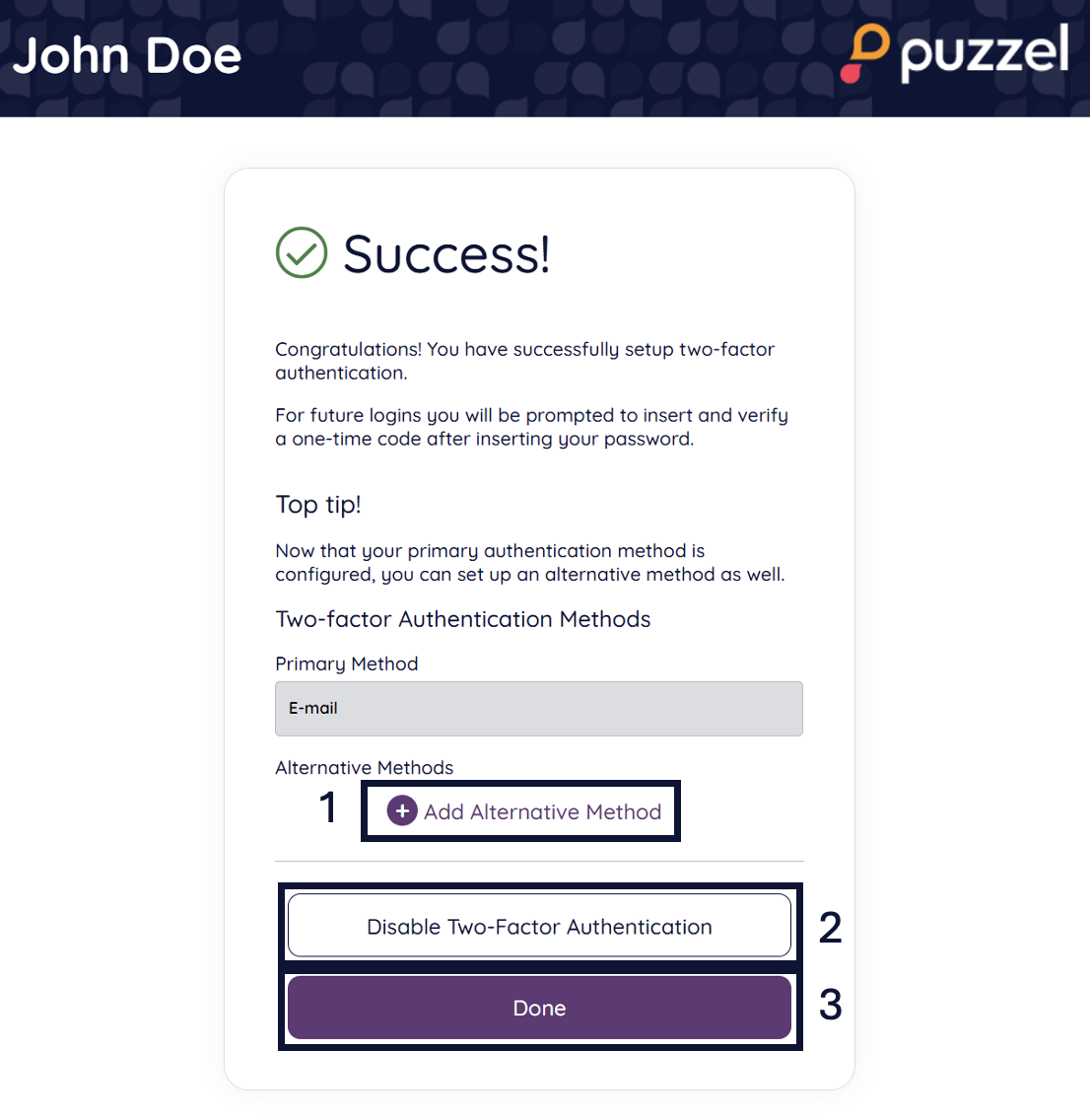 How to set up two-factor authentication via e-mail | Puzzel Help Centre
